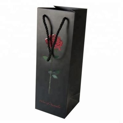 China Custom Kraft Handle Bag Packaging Black Wine Bottle Paper Gift Bags With Rope Handle for sale