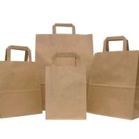 China Custom Brown Kraft Paper Carrier Bag With Flat Handle For Packaging Food Takeaway for sale