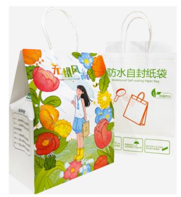 China Custom Eco Friendly Paper Shoping Bag Waterproof Kraft Self Seal Paper Bag With Handle for sale