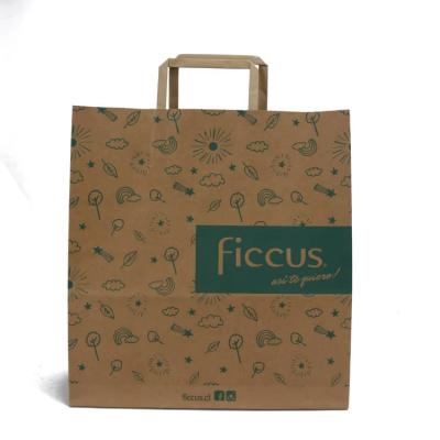China Takeaway Food Brown Flat Handle Paper Bags Garment Kraft Paper Packaging Bag for sale