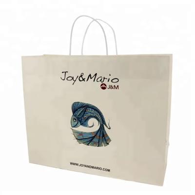 China Recycled J Cut Paper Bag Eco Friendly Flexo Printing Twist Handle Carrier Bags for sale