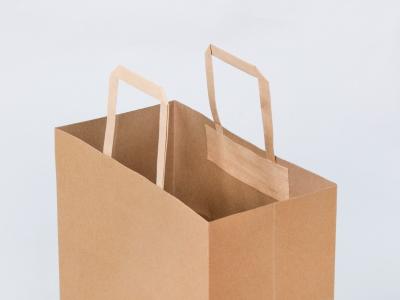 China Biodegradable Paper Bag Flat Handle Coffee Food Kraft Take Out Paper Bags for sale