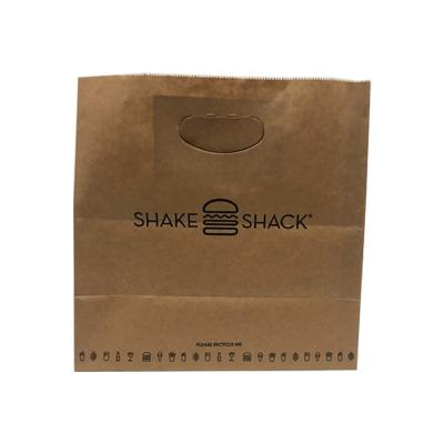 China Recyclable Die Cut Handle Paper Bags Food Grade D Handle Kraft Paper Takeaway Bags for sale