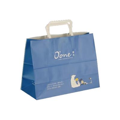 China Biodegradable Kraft Paper Bag Flat Handle Custom Print Fast Food Takeaway Packaging for sale