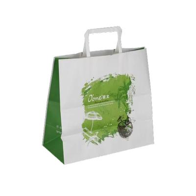 China Customized Logo Recyclable Fast Food Bread Takeout Paper Bag Brown Kraft Paper Bags with Flat Handles for sale