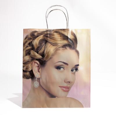 China White and Brown Kraft Paper Twisted Handle Shopping Carrier Bag Eco-Friendly with Digital Printed Logo for sale