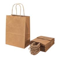 China Recyclable Paper Bag Restaurant Food Takeaway Grocery Supermarket Shopping Kraft Paper Bag With Handles for sale