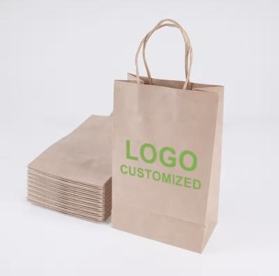 China Custom Eco-Friendly Food Delivery Twist Handle Packaging Kraft Paper Shopping Promotional Bag with Logo for sale