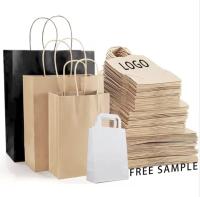 China Twisted Handle Recyclable Kraft Paper Bag Custom Logo Printing White Black Brown Food Shopping Gift for sale