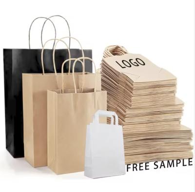 China Twisted Handle Recyclable Kraft Paper Bag Custom Logo Printing White Black Brown Food Shopping Gift for sale