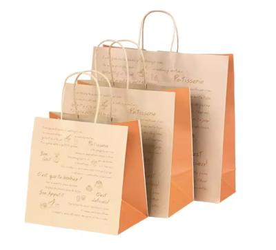 China Customized grocery kraft paper bag, takeaway paper bag with twisted handle, and beverage logo for sale