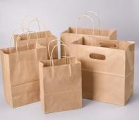 China Custom Logo Printed Brown Kraft Shopping Bags for Food Delivery & Takeout with Handles for sale