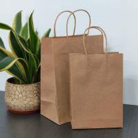 China Custom Kraft Paper Bags With Brown Hand Length Handle Recyclable Takeaway Paper Bags for sale