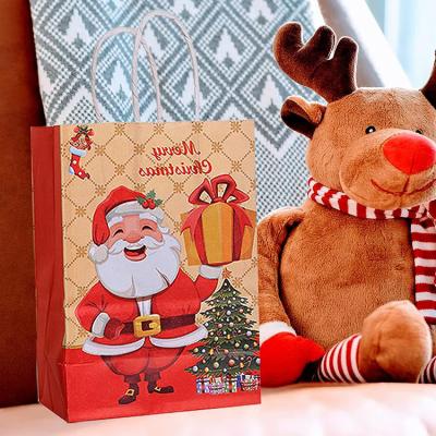 China Eco-Friendly Christmas Kraft Gift Bags With Handles Pastel Holiday Wrapping For Party for sale