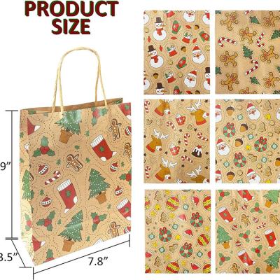 China Eco-Friendly Christmas Kraft Gift Bags With Handles Pastel Holiday Wrapping For Party for sale