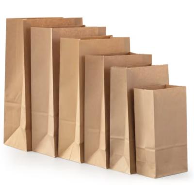 China Customized logo restaurant takeout brown kraft paper carry retail takeout lunch food packaging bread SOS paper bag without handle for sale