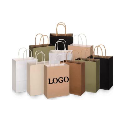 China Green White Black Brown Khaki Custom Size Packing Party Favorites With Rope Shopping Candy Plain Color Paper Bags for sale