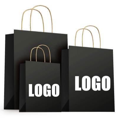 China Recyclable Eco-Friendly Reinforced Craft Handle  Durable Bottom Custom Logo Black Kraft Paper Shopping Bag for sale