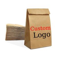 China Large Brown Kraft Lunch Bags Square Bottom Grease Proof Takeaway Food Delivery Bag With Flexo Printing For Pizza Sushi for sale