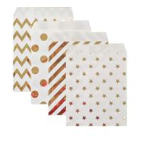 China Custom Stripe Pattern Printed Kraft Paper Bags Take Out Packaging With Own Logo For Pizza Food Take Away for sale