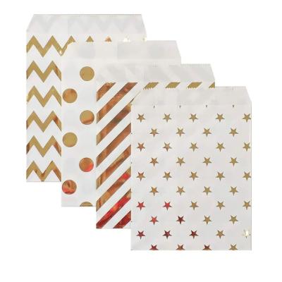 China Custom Stripe Pattern Printed Kraft Paper Bags Take Out Packaging With Own Logo For Pizza Food Take Away for sale