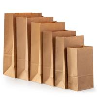 China Custom Logo Restaurant Take Out Brown Kraft Carry Retail Delivery Takeaway Lunch Food Packing Bread SOS Paper Bag Without Handle for sale