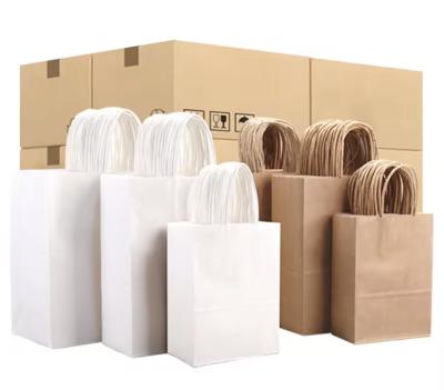 China Custom logo printing disposable brown kraft paper bag for food takeout, shopping, and gift, with handles for sale