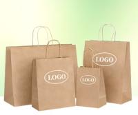 China Shopping tote bag with twisted handles made of white and brown kraft paper printed with a logo for sale