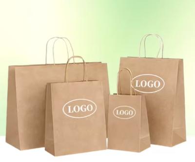 China Shopping tote bag with twisted handles made of white and brown kraft paper printed with a logo for sale