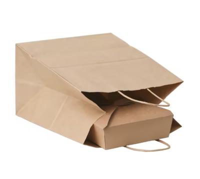 China Customized white oil-resistant brown paper bag with recyclable kraft paper handle, suitable for supermarket promotions, featuring colorful handles as gifts for sale