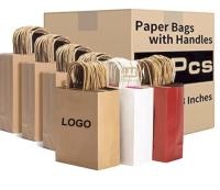China White and brown kraft paper twisted handle shopping tote bag with logo printing, high-quality kraft paper bag for sale