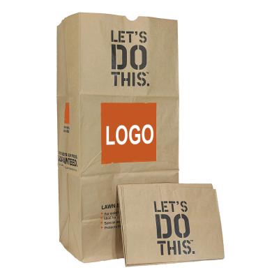 China Custom Logo Printing Foldable Tear Resistant Large Big Home Garden Waste Kraft Paper Lawn And Leaf Storage Packing Bags for sale