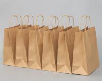 China Custom-sized, eco-friendly, recyclable kraft paper supermarket shopping bags with classic style T-shirt handles, laminated with your own logo for sale