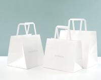 China Wholesale environmentally friendly recyclable takeout flat brown handle kraft paper grocery custom paper bag with handle for sale