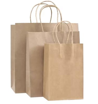 China Custom Logo Printing Disposable Brown Kraft Paper Bag with Handle for Food Takeout Shopping Gifts for sale