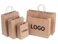 China Biodegradable white and brown kraft paper twisted handle shopping tote bag with custom logo offset printing and ribbon for sale