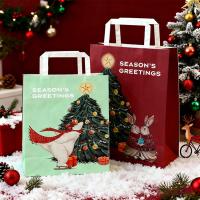China Eco-Friendly Recyclable Kraft Paper Bag Christmas Tree Flat Rope Handle Personalized Design For Take Away Candles Crafts for sale