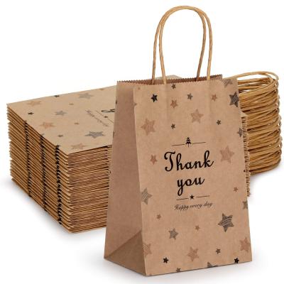 China Double-Sided Stars Fashion Design Merchandise Retail Party Favor Recyclable Kraft Bags Twisted Handles For Thank You Craft Gifts for sale