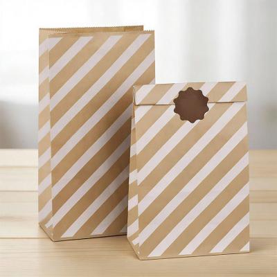 China Lunch Snack Bread Craft Recyclable White Striped Brown SoS  Kraft Paper Self Adhesive Seal Bag for sale