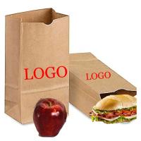China Bulk Heavy Duty Sandwich Brown Embossed Logo Eco Paper Bag Medium Lunch Sack Small Recyclable Kraft  SOS Brown Paper Bag for sale