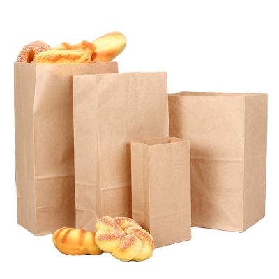 China Customized Food Grade Fast Food Take Away Bread Paper Bag Flat Square Bottom Sos Brown Kraft Paper Bag No Handle for sale