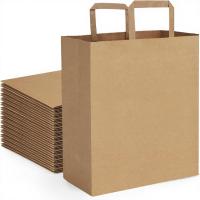 China Cheap Recycled Kraft Paper Carrier Bags With Flat Tape Handle Custom Printed Clothing Store Takeaway Shopping Bag Wholesale for sale