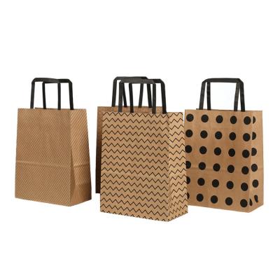 China Flat Handle Kraft Paper Bag Custom logo Eco-friendly Gift Food Take Away Kraft Paper Shopping Bag for sale