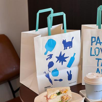China Custom Eco-Friendly Biodegradable Handmade Classic Recyclable Food Safe Restaurant Kraft Paper Bags Flat Handles Personalized for sale