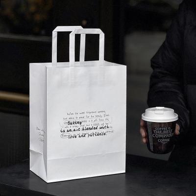 China Customized Biodegradable Kraft Hot Stamping Logo Printing Bakery Packaging Takeout Paper Bag with Flat Handles for sale