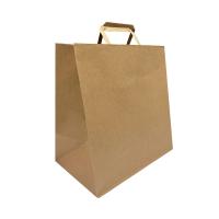 China Custom Logo Plain Brown Kraft Paper Bags With Flat Handles for sale