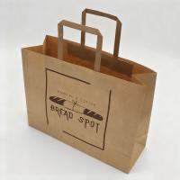 China Recyclable Custom Logo Printed Takeaway Fast Food Packaging Restaurant Carry Bags Kraft Paper Shopping Bag With Flat Handle for sale