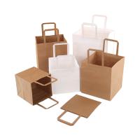 China Customizable Recyclable White Kraft Paper Bag With Flat Handle Custom Logo For Supermarket Shopping Exhibition Promotion for sale