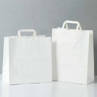 China Custom Logo Printed Recyclable Kraft Craft Paper Bags Flat Handles Take Food Packaging White Brown Corrugated Board Flat Bag for sale