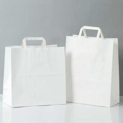 China Custom Logo Printed Recyclable Kraft Craft Paper Bags Flat Handles Take Food Packaging White Brown Corrugated Board Flat Bag for sale